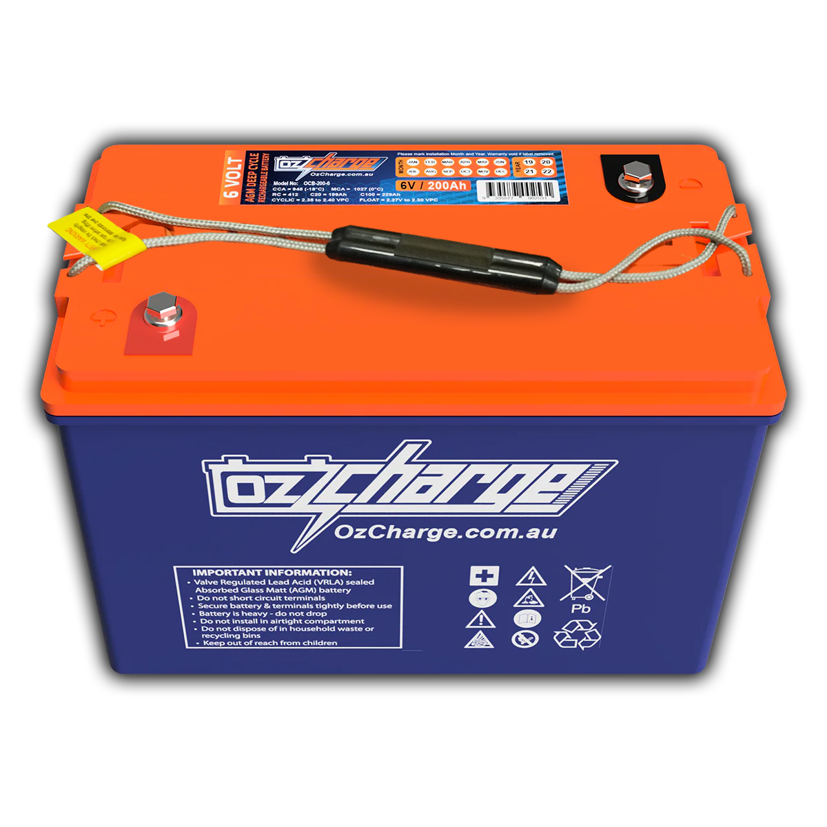 6V 200Ah AGM Deep Cycle Battery | OzCharge Mobility Scooter Batteries